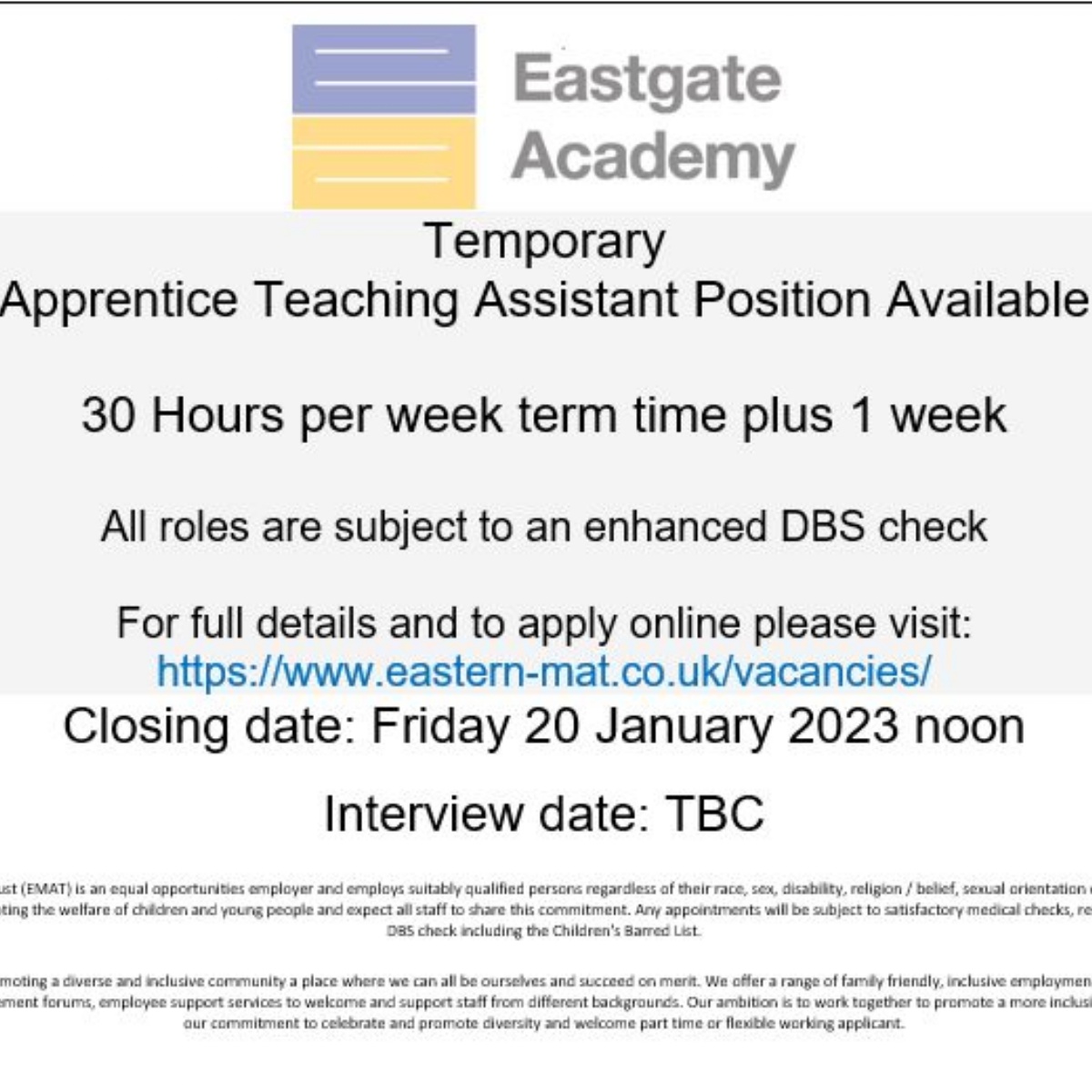 Eastgate Academy - Apprentice Teaching Assistant